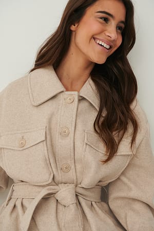 Belted Chest Pocket Jacket Beige | NA-KD