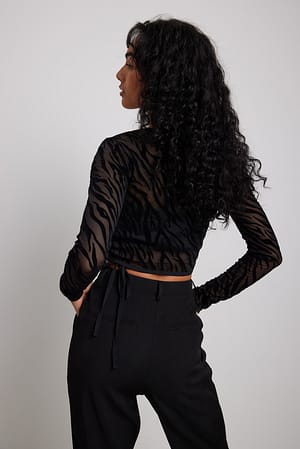 Burn Out Mesh Wrap Top Black | NA-KD