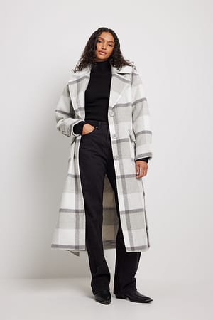 Checked Oversized Belted Coat Checkered | NA-KD