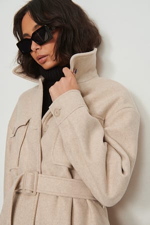 Chest Pocket Belted Jacket Beige | NA-KD