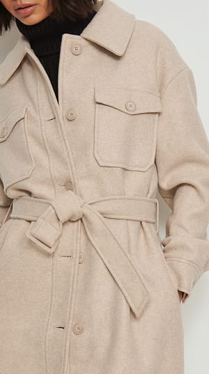 Chest Pocket Belted Jacket Beige | NA-KD