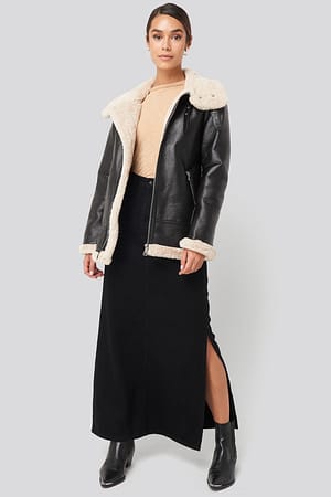 Contrast Bonded Aviator Jacket Black | NA-KD