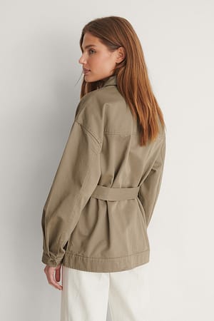 Cotton Belted Cargo Jacket Green | NA-KD