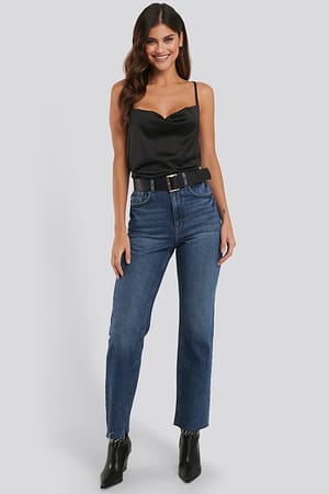 Cowl Neck Satin Singlet Black | NA-KD