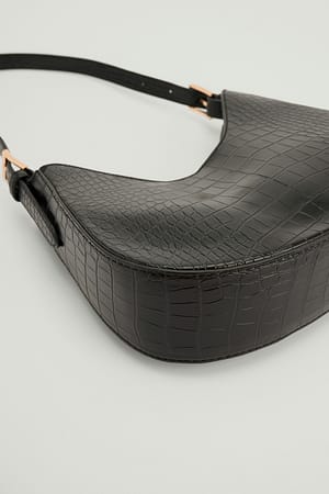 Curved Croc Shoulder Bag Black | NA-KD