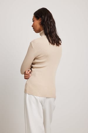 High Neck Rib Knit Sweater Beige | NA-KD