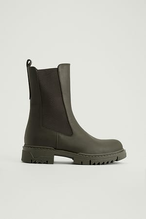 Leather Profile Chelsea Boots Green | NA-KD
