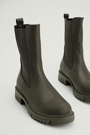 Leather Profile Chelsea Boots Green | NA-KD