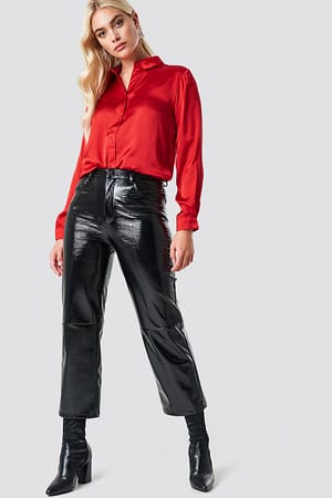 Long Sleeve Satin Shirt Red | NA-KD