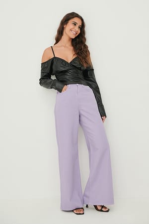 Off Shoulder PU Top Black | NA-KD