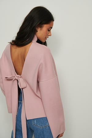Open Back Knitted Polo Sweater Pink | NA-KD