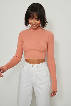 Open Back Ribbed Knitted Sweater Pink | NA-KD