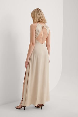 Open Back Slit Maxi Dress Beige | NA-KD