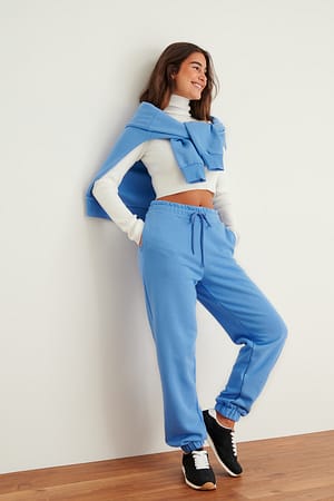 Brushed Drawstring Sweatpants Blue | NA-KD