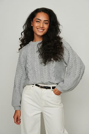 Oversized Cable Knit Sweater Grey | NA-KD