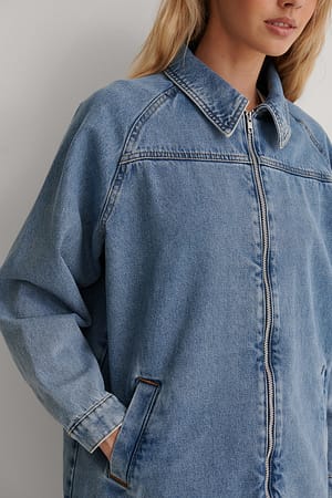 Oversized Zipped Denim Jacket Blue | NA-KD