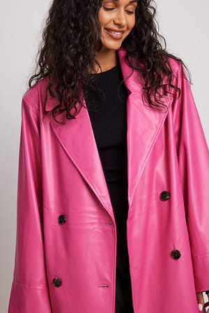 Padded Shoulder Pu Trench Pink | NA-KD