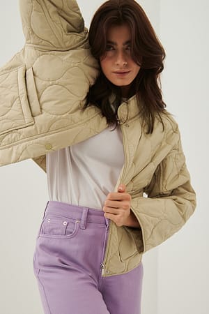 Quilted Padded Double Pocket Jacket Beige | NA-KD