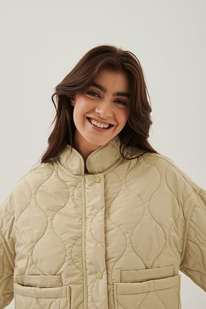 Quilted Padded Double Pocket Jacket Beige | NA-KD