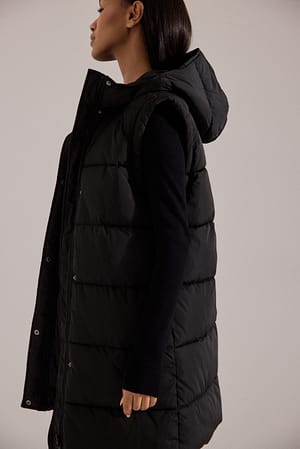 Removable Sleeves Long Padded Jacket Black | NA-KD