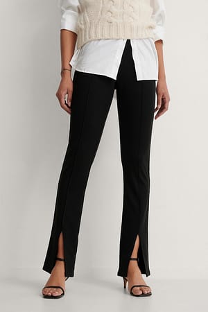 Rib Front Slit Pants Black | NA-KD