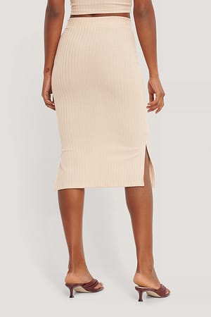 Rib Slit Skirt Beige | NA-KD