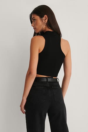 Ribbed Cut Out Crop Top Black | NA-KD