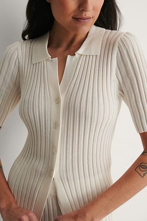 Ribbed Knitted Button Top Offwhite | NA-KD