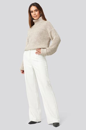Ribbed Knitted Turtleneck Sweater Beige | NA-KD