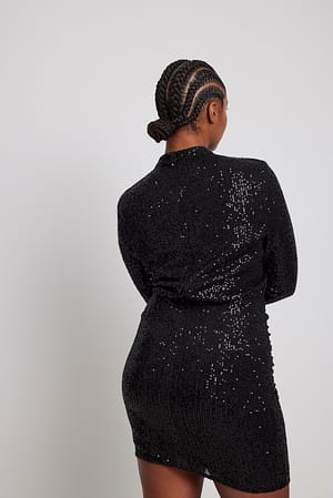 Rouched Sequin Mini Dress Black Na Kd