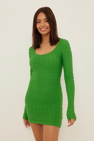 Scoop Neck Structured Mini Dress Green | NA-KD