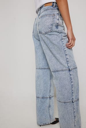 High Waist Full Length Jeans with Seam Details Blue | NA-KD