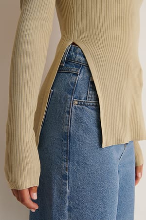 Side Slit Long Sleeve Top Green | NA-KD