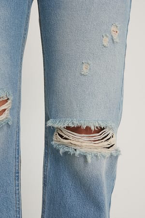 Straight Destroyed Fringed Hem Jeans Blue | NA-KD