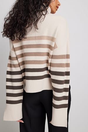 Gestreifter Oversized-Pullover Beige | NA-KD