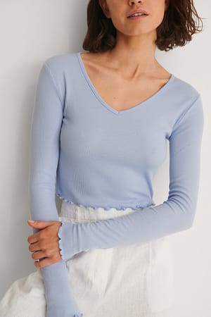 V-Neck Babylock Top Blue | NA-KD