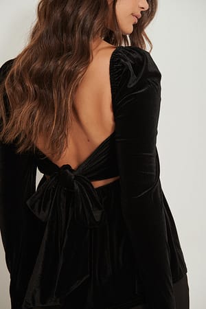 Velvet Tie Back Top Black | NA-KD