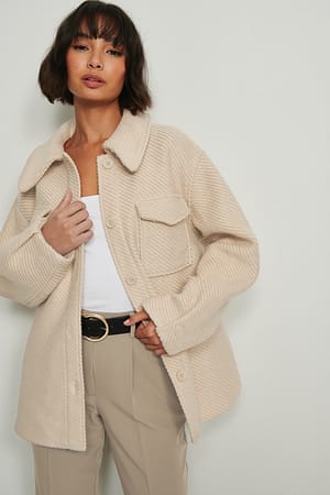 Wool Blend Overshirt Jacket Beige | NA-KD