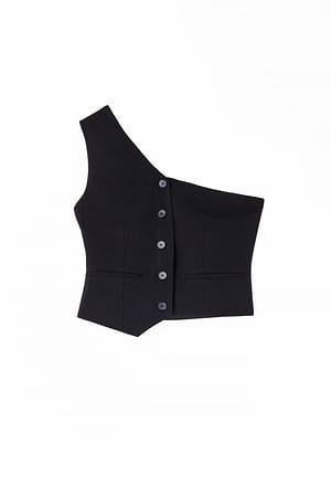 One Shoulder Vest Top Black | NA-KD