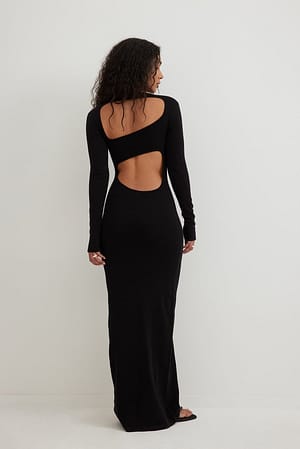 Open Back Knitted Long Dress Black | NA-KD