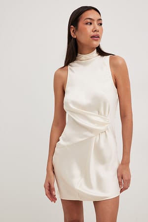 Open Back Tie Detail Mini Dress Offwhite | NA-KD