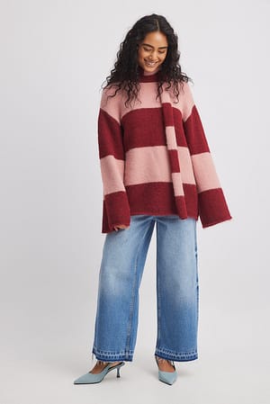 Oversized Color Block Sweater Pink | NA-KD