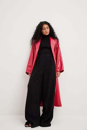 Oversized Shiny Pu Belted Trenchcoat Red | NA-KD
