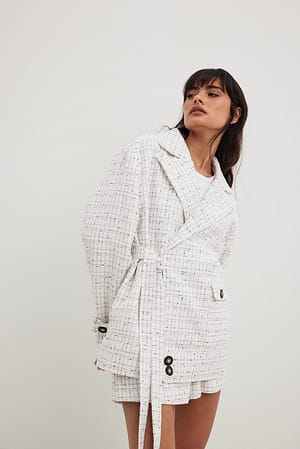 Pocket Detail Tweed Short Jacket Offwhite | NA-KD