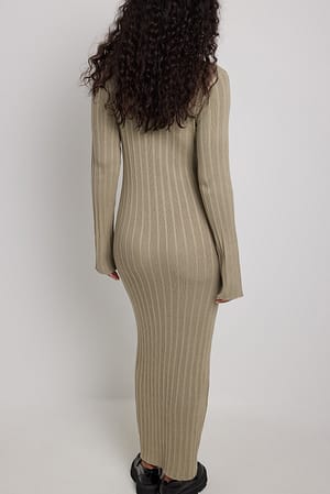 Ribbed Detail Knitted Maxi Dress Beige | NA-KD