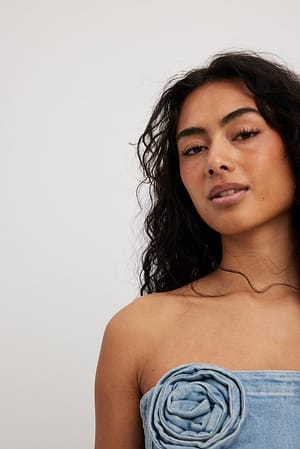 Rose Detail Denim Top Blue | NA-KD