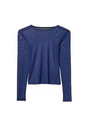 Round Neck Fitted Mesh Top Blue | NA-KD