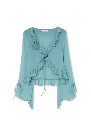 Ruffle Tie Detail Blouse Green | NA-KD