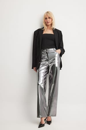 Shiny Straight Fit Pants Silver | NA-KD