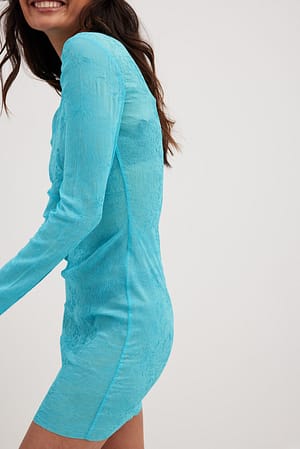 Structured Long Sleeve Mini Dress Blue | NA-KD